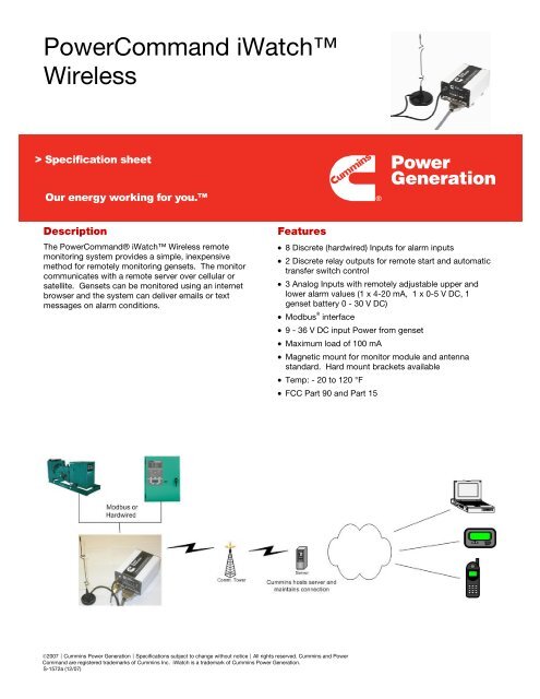 PowerCommand iWatchâ ¢ Wireless - Cummins Power Generation