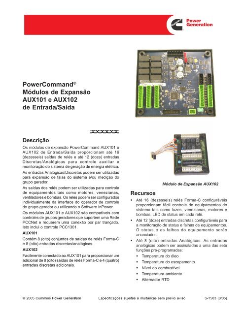 PowerCommand AUX101 e AUX102 de Entrada/SaÃ­da - Cummins ...