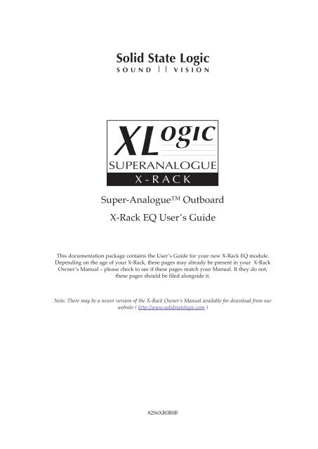 X-Rack Channel EQ Module Owner's Manual - Solid State Logic