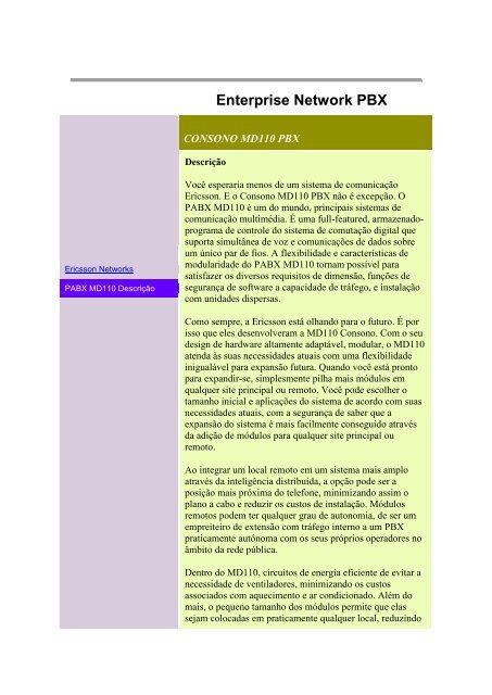 Enterprise Network PBX consono MD110 Ericsson - VoDTech