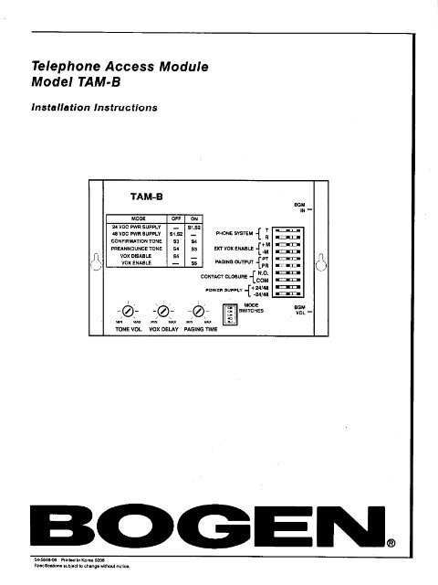 TAMB Manual - Telephone Access Module - Bogen Paging