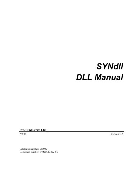 SYNdll DLL Manual - Synel