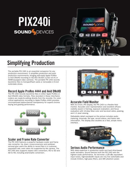 PIX 240i Product Fact Sheet - Sound Devices, LLC