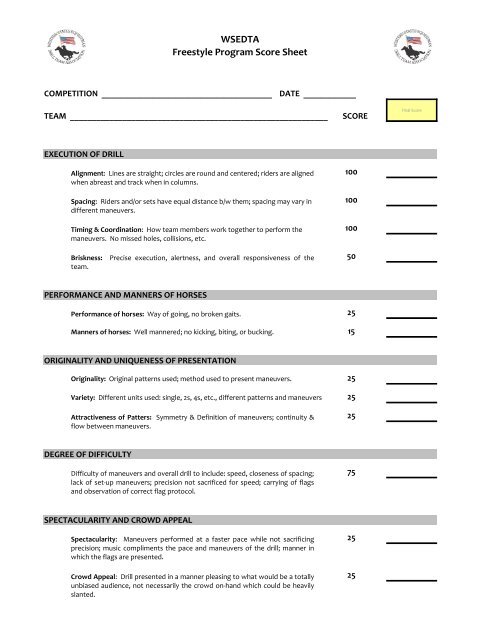 WSEDTA Freestyle Program Score Sheet