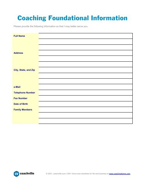 Coaching Information Sheet & The Wheel Of Life Exercise - CoachVille