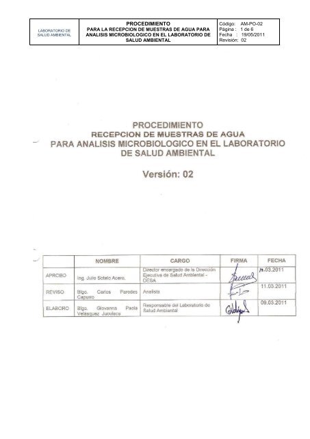 Procedimiento de Recepción de Muestras para Análisis ... Procedimiento de Recepción de Muestras para Análisis ...