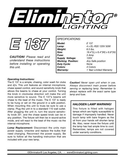 E-137 User Manual PDF - Eliminator Lighting