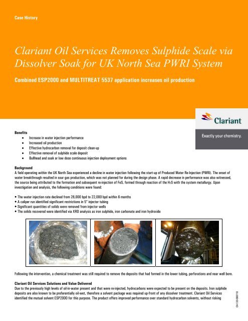 Clariant Oil Services Removes Sulphide Scale via Dissolver Soak ...