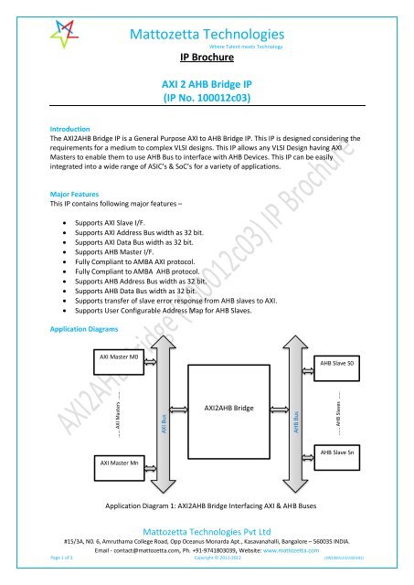 AXI2AHB Bridge IP - Mattozetta Technologies