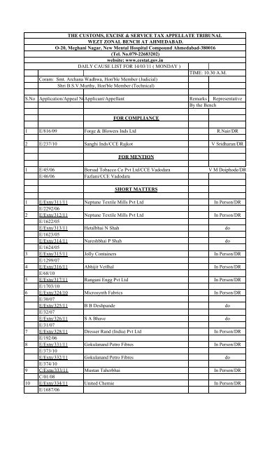 DAILY CAUSE LIST FOR 14/03/11 - Custom Excise & Service Tax ...