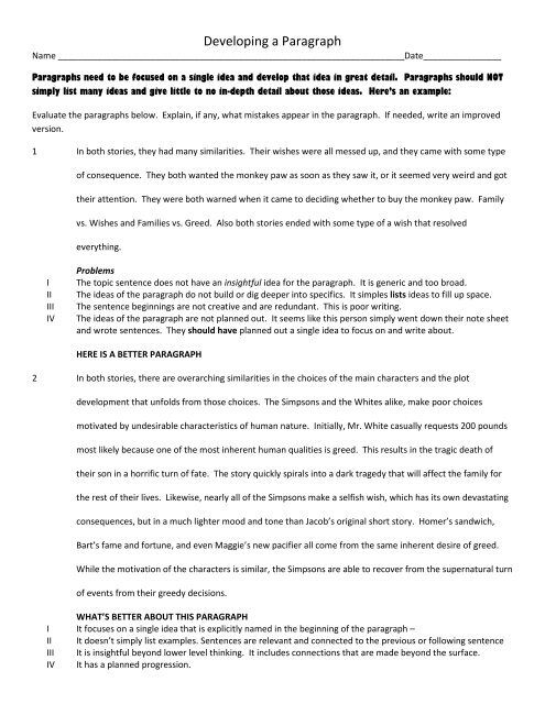 Paragraph Examples - wclark.k12.in.us