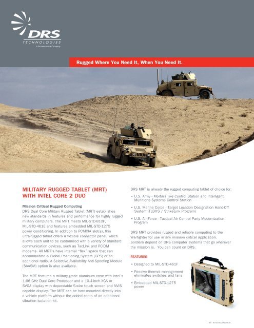 MILITARY RUGGED TABLET (MRT) WITH INTEL CORE 2 DUO