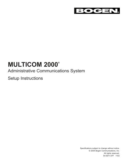 Multicom 2000 Setup Instructions - Bogen Engineered Systems