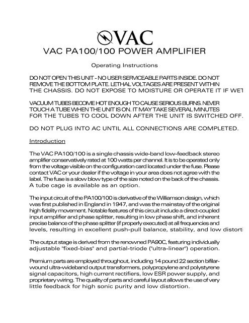 vac pa100/100 power amplifier