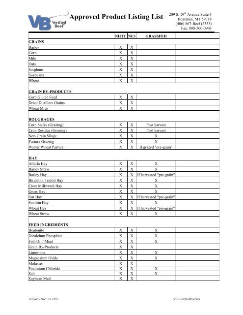 Approved Product Listing - Verified Beef