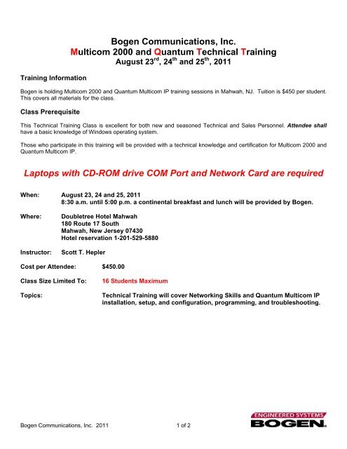 MC2K AND QUANTUM TRAINING - Bogen Engineered Systems