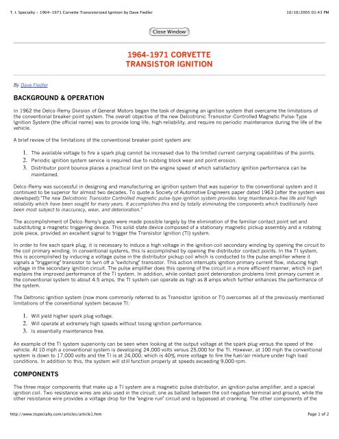 1964-1971 Corvette Transistorized Ignition by Dave Fiedler