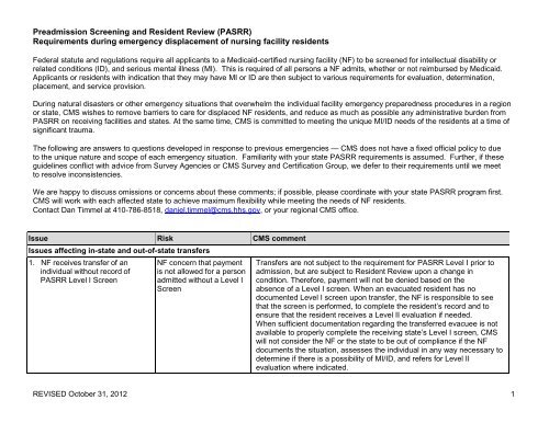 Preadmission Screening and Resident Review (PASRR ...