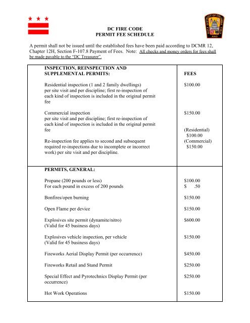 DCFEMS Permit Fee Schedule