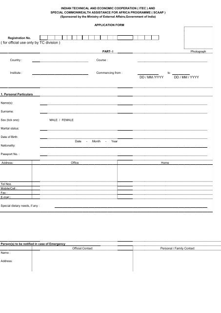 ITEC FORM - Embassy of India, Paramaribo, Suriname