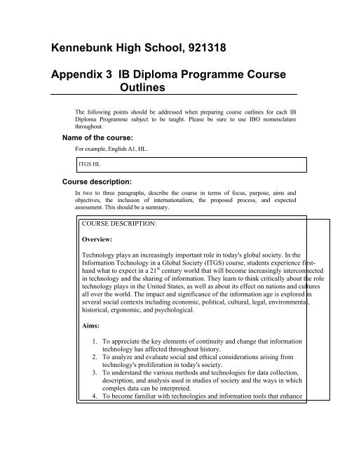 Kennebunk High School, 921318 Appendix 3 IB Diploma - RSU 21