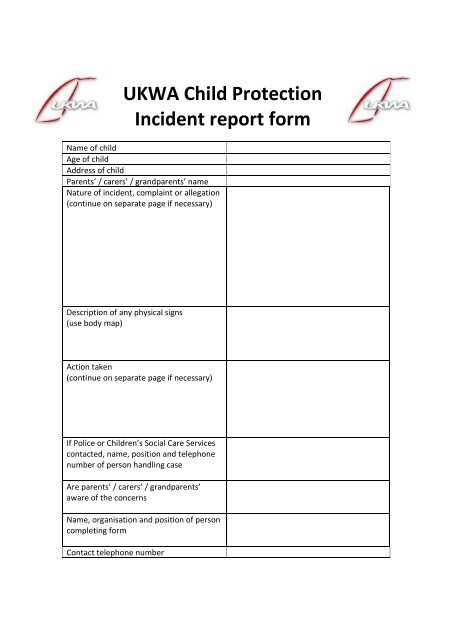 UKWA Child Protection incedent form - UK Windsurfing Association
