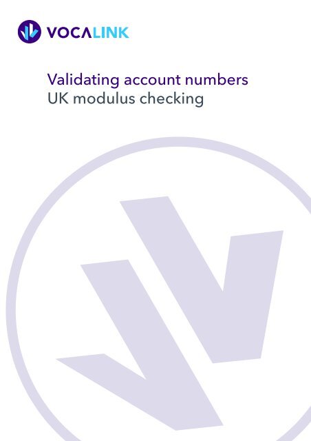Modulus checking - Validation of account numbers - VocaLink