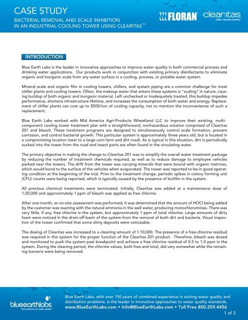 Case Study - Cooling Tower Bacteria Removal - Blue Earth Labs