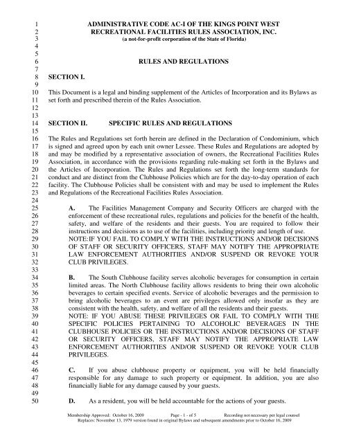 AC-1 Rules and Regulations - Kings Point