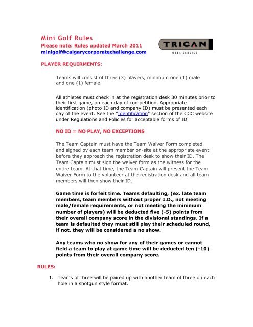 Mini Golf Rules - Calgary Corporate Challenge