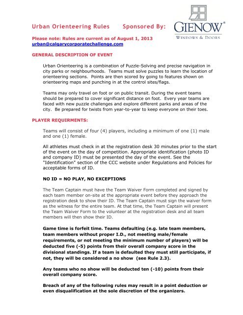 2013 CCC Urban Orienteering Rules - Calgary Corporate Challenge