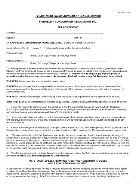 please read entire agreement before signing fairfield a ... - Kings Point