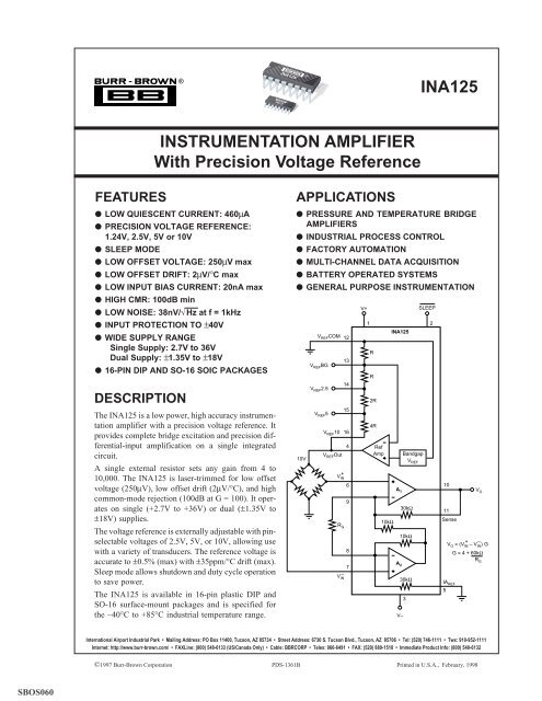 Burr-Brown INA125 Instrumentation Amplifier