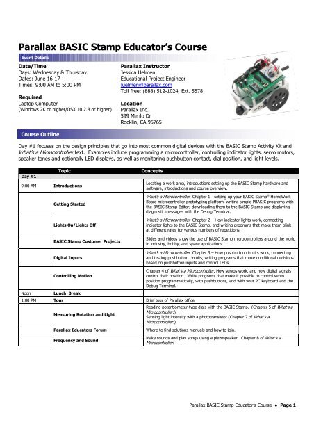 Parallax BASIC Stamp Educator's Course - Sierra School Works