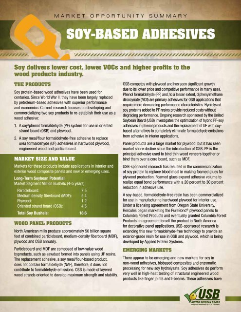 Soy-BaSed adheSiveS - Soy New Uses