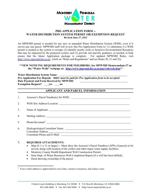 mpwmd pre-application form--water distribution system permit or ...
