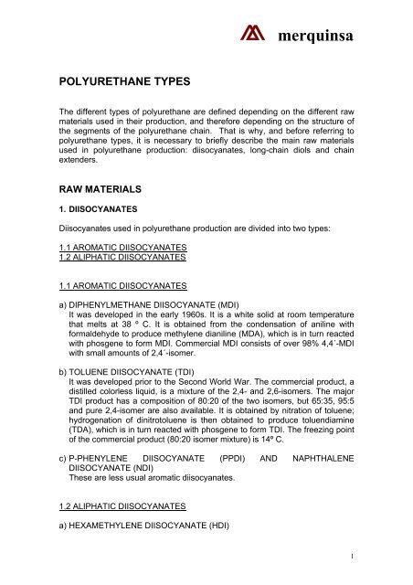 Polyurethane types - Merquinsa