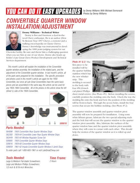 convertible quarter window installation/adjustment - Ecklers Late ...