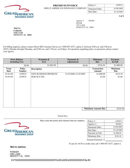 PREMIUM INVOICE - Great American Insurance Group