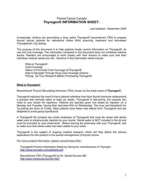 ThyrogenÂ® INFORMATION SHEET: - Thyroid Cancer Canada
