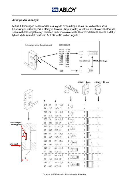 Avainpesän kiinnitys: Mi
