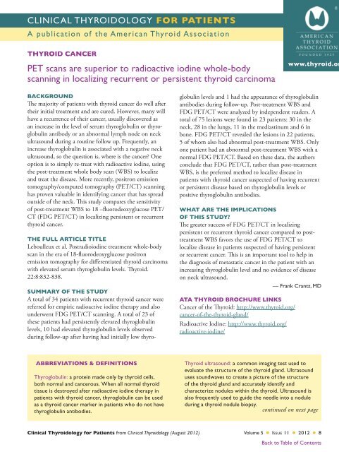 PET scans are superior to radioactive iodine whole-body scanning ...