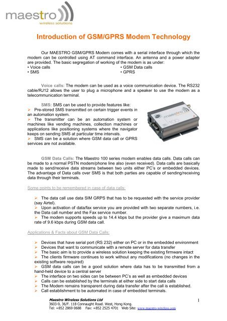 Introduction of GSM/GPRS Modem Technology