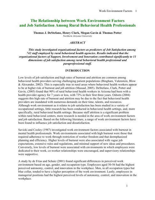 The Relationship between Work Environment Factors and Job ...