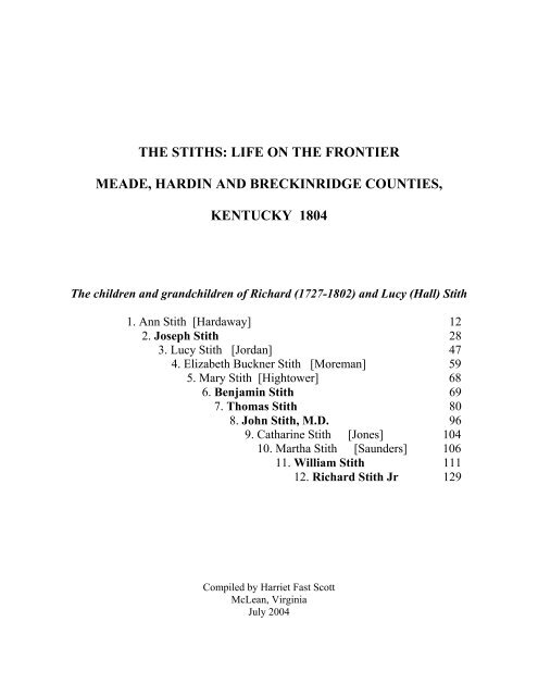 The Stiths: Life On the Frontier, KY 1804 - Stith Valley