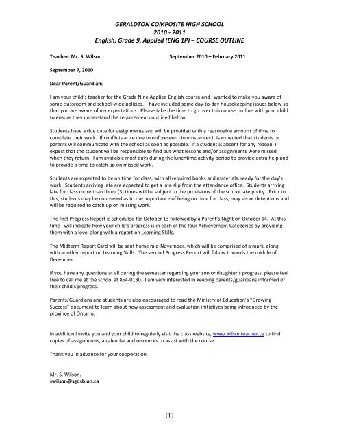 2011 English, Grade 9, Applied (ENG 1P ... - WilsonTeacher.ca
