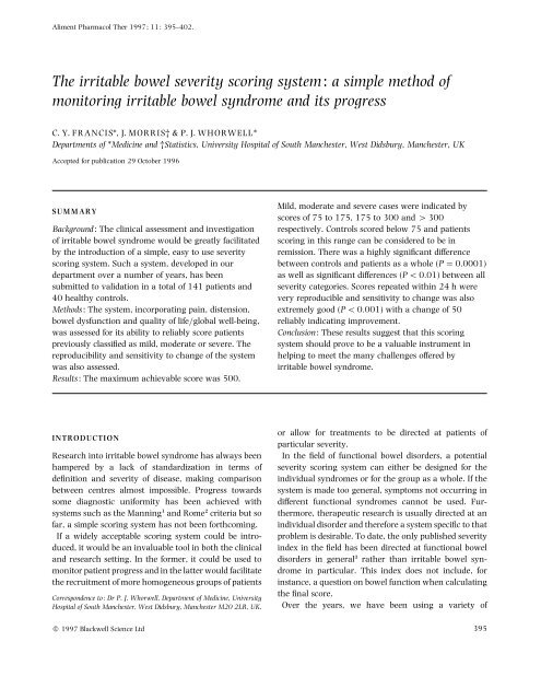 The irritable bowel severity scoring system: a simple method of ...