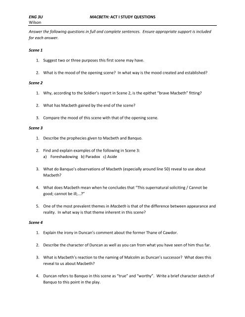 ENG 3U MACBETH: ACT I STUDY QUESTIONS ... - WilsonTeacher.ca
