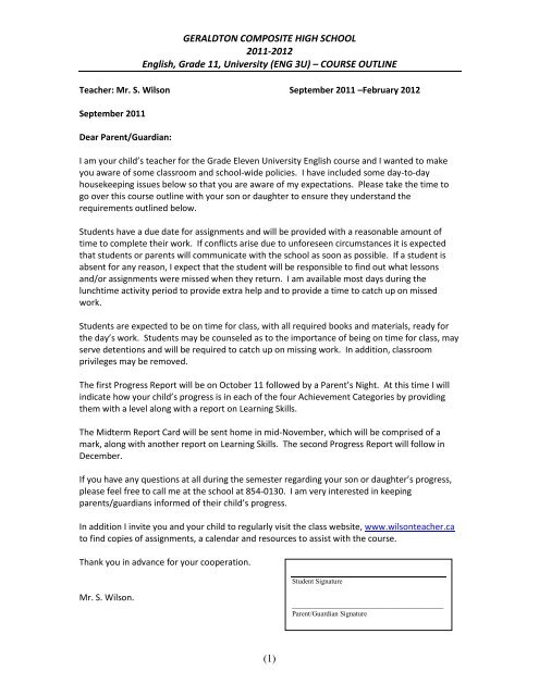 English, Grade 9, Applied (ENG 1P) â COURSE OUTLINE