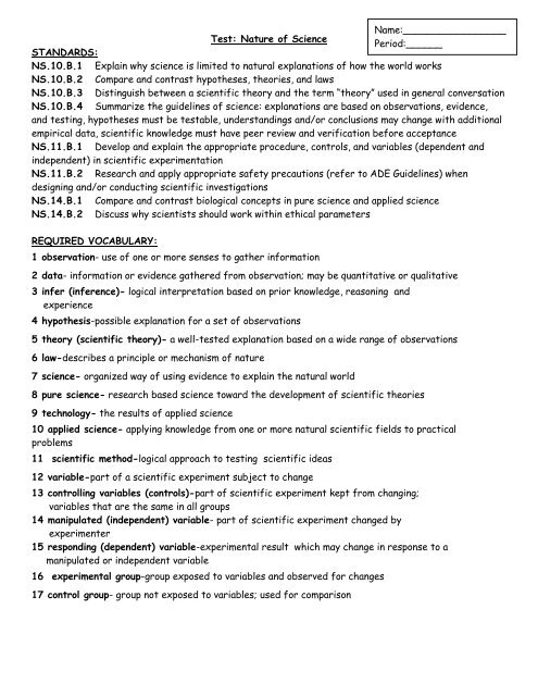 Nature of Science Vocabulary